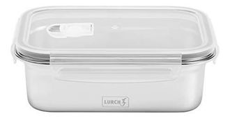 Lurch 240893 Lunchbox Safety/Aufbewahrungsbox aus hochwertigem Edelstahl mit BPA-freiem Kunststoffdeckel 1200ml, Silber/Transparent