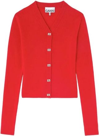 Ganni Femme, Pulls, Rouge, Taille: 40 FR Mini Cardigan M&eacute;rinos C&ocirc;tel&eacute;