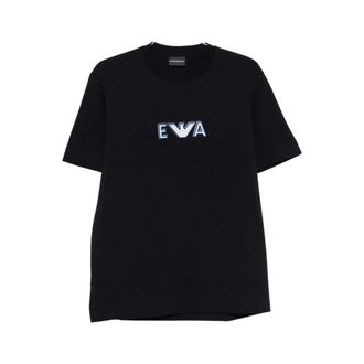 Emporio Armani Homme, Tops, Noir, Taille: 3XL T-shirt en jersey &eacute;pais avec logo brod&eacute; en relief