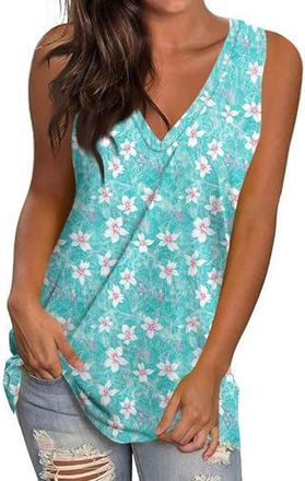 Generic Debardeur Femme Chic et &eacute;l&eacute;gant Chemisier sans Manche Imprimer D&eacute;bardeur Top Col V Ete Haut Chic et Elegant Fluide Ample Caraco Vetement Femme Tee Shi