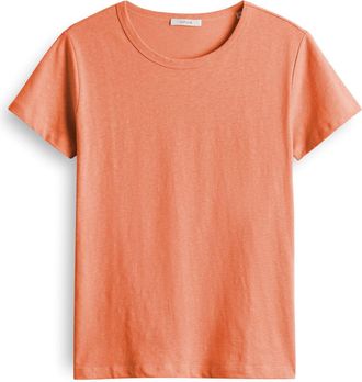 OPUS Damen Kurzarmshirt | T-Shirt SORILA Regular aus Baumwoll Leinen Mix Pale orange, 44