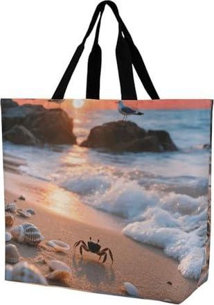 Generic Coucher De Soleil Sur La Plage Sac Fourre-Tout L&eacute;ger Tote Bag R&eacute;utilisable Sac A Main Femme Pour Universit&eacute; Gym Voyage