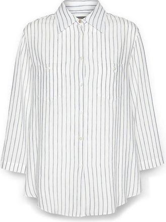 Elena Miro Femme, Blouses et Chemises, Blanc, Taille: 56 FR Chemise à rayures à poches