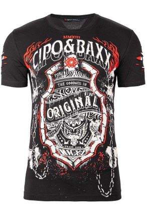 Cipo & Baxx Print-Shirt Herren Regular Fit Kurzarmshirt BA-CT772 im Ghost Rider Style mit Totenkopf