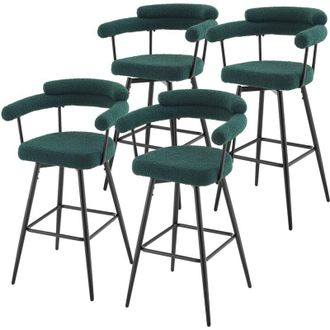 ML Design ML-Design Barhocker drehbar 4er Set Dunkelgr&uuml;n, Teddy-Stoff, H:76cm, Gepolsterte Barst&uuml;hle, K&uuml;chenst&uuml;hle mit Arm- und R&uuml;ckenlehne, 360&deg; Drehstuhl