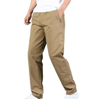 Generic Pantalon chino pour homme coupe droite - Pantalon chino d&eacute;contract&eacute; en coton avec bouton &agrave; la taille &eacute;lastique et fermeture &eacute;clair, passants de ceintu