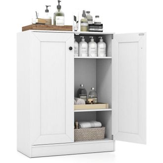 Costway Armoire de Rangement, Buffet Autoportant avec Portes et &Eacute;tag&egrave;res R&eacute;glables, Style Moderne, 60 x 30 x 80 cm, Blanc