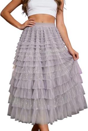 Generico Jupe tutu longue en tissu maille, taille &eacute;lastique jusquau genou, jupe maxi irr&eacute;guli&egrave;re pour f&ecirc;tes et robe de bal en tulle pour femme, violet, Taille 