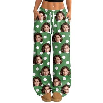 Generic Pantalon personnalis&eacute; avec photo de visage pour femme, pantalon de jogging personnalis&eacute; avec cordon de serrage &agrave; taille &eacute;lastique, Vert, M