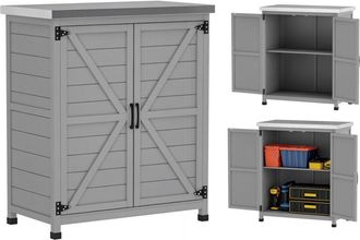 OUTSUNNY Armoire de jardin en Bois Ext&eacute;rieur - Outsunny - avec Plan de Travail en acier galvanis&eacute; - &eacute;tag&egrave;re - Double Porte - gris