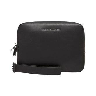 Tommy Hilfiger Schwarze Polyurethan-Tasche mit Rei&szlig;verschluss - - Bags - Herren - Schwarzk - ONE SIZE