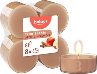 Bolsius Bolsius True Scents - 8 Teelichter Maxi Duft - Apfel Zimt - Lange Brenndauer von 8 Stunden - Kerze für den Innenbereich - Natürliche Extrakte - Vegane