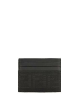 Fendi Mens Ff Jacquard And Leather Card Holder Nero Polyester; Cotton Wallet