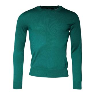 Dolce & Gabbana Gr&uuml;ner Wollstrickpullover mit Rundhalsausschnitt - - Knitwear - Herren - Gr&uuml;n - XS