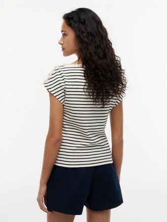 Tommy Hilfiger Kurzarmshirt GOLD BTN CAP-SLV BOAT-NK TEE Baumwolle, mit goldfarbenen Kn&ouml;pfen