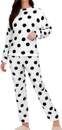 Generic Pyjama en flanelle pour femme - Ensemble long et chaud - Confortable et doux - V&ecirc;tement de nuit thermique moelleux - Haut et pantalon de pyjama baggy 