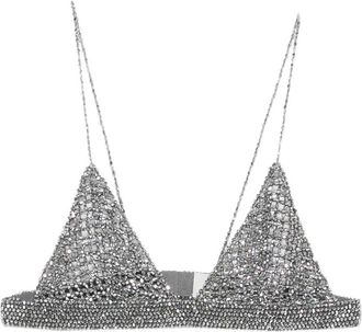 Golden Goose Hand Made Crochet Bra Cotton Yarn And Crystal Mixed Sizes Beads