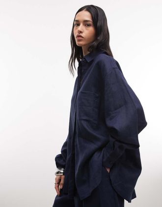 Asos Oversize-Hemd aus Leinen in Marineblau