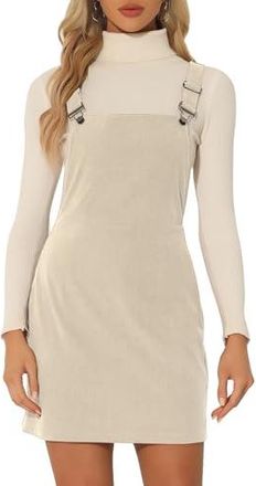 Allegra K Femmes Jupe Bretelles Velours C&ocirc;tel&eacute; Fleuri Bretelles Ajustables Abricot XL