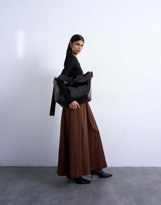 Topshop Jupe longue ample - Marron à rayures noires-Brown