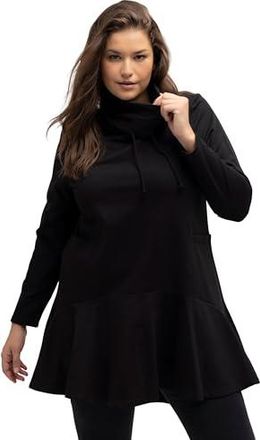 Ulla Popken Femme Sweat-Shirt Long. Silhouette en A, Coupe Plus Longue dans Le Dos. Col Montant et Manches Longues. Noir 54+ 805559100-54+