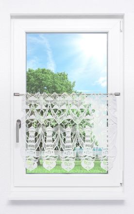 Plauener Spitze Scheibengardine Leuchtturmliebe (Bx H) 96cm * 55cm wei&szlig;/Rohwei&szlig;