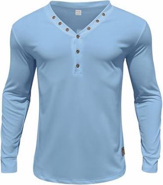 Generic T-shirt l&eacute;ger de course &agrave; pied pour homme, printemps et couleur unie, t-shirt &agrave; manches longues, d&eacute;contract&eacute;, coupe ajust&eacute;e, boutonn&eacute;, col en V, grand