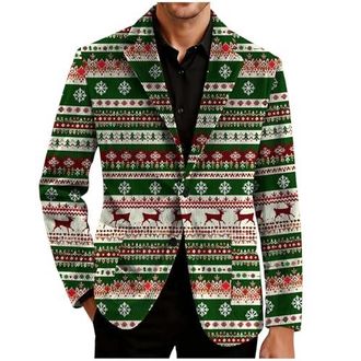 Generic Costume de Noël moche pour homme avec imprimé X-Mas - Vestes festives tendance - Revers vers vers le bas - Costume élégant et ajusté - Blazer fantaisi