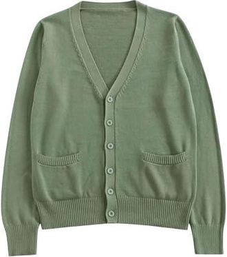 Generic Femmes Col V Solide Tricot Top Cardigan Mode Cardigan Printemps Fin Manches Longues Slim Vestes, vert, Taille XS