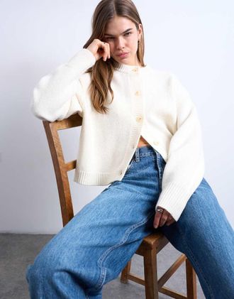 Topshop Gilet en laine dagneau de qualit&eacute; sup&eacute;rieure - Ivoire-Blanc