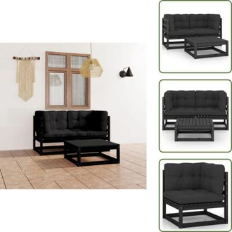 vidaXL 3-tlg. Garten-Lounge-Set mit Kissen Massivholz Kiefer - Gartenm&ouml;bel - Lounge Set - Esstisch - Outdoor M&ouml;bel - Holz Gartenm&ouml;bel