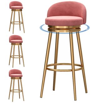 Generic Set Aus 4 Drehbaren Thekenhockern Mit Samtpolsterung Und R&uuml;ckenlehne - Blau, 65/75 cm Sitzh&ouml;he(Pink-1,75cm)