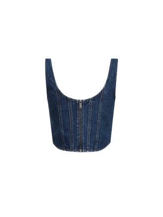 Self Portrait Womens Blue Denim Corset Top Cotton Tops