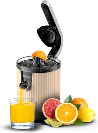 Cecotec Elektrische Zitruspresse mit Arm für Orangen und Zitrusfrüchte Xqueeze RetroJuice 600 Beige. 600 W, Retro, Edelstahlfilter, Kunststoffkegel, Hebel zum