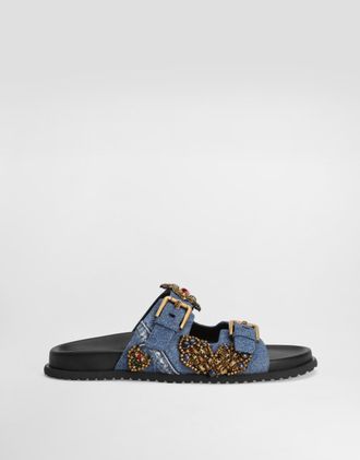 Dolce & Gabbana Flache Pantolette Aus Denim Mit Stickereien - Frau Pantoletten Und Mules Mehrfarbig 38.5