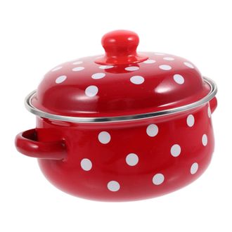 Angoily Roter Emaille Milch Suppentopf mit Doppelgriffen Dickwandiger Kleiner Kochtopf f&uuml;r Induktions Elektroherde Multifunktionaler Babynahrungstopf Leicht u