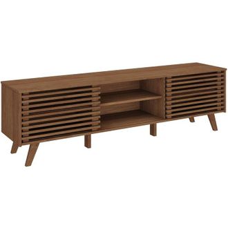 IDIMEX Meuble TV en pin massif brun fonc&eacute; - 2 portes coulissantes - &Eacute;tag&egrave;res ajustables - Dimensions 175 x 50 x 38 cm