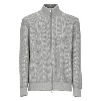 Brunello Cucinelli Homme, Pulls, Gris, Taille: XL Cardigan en Cachemire Gris à Col Haut