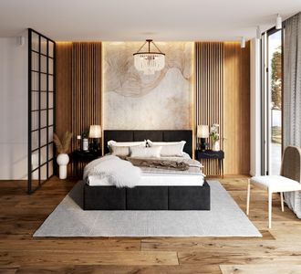 FDM Polsterbett mit Bettkasten 90x200 120x200 140x200 160x200 180x200 cm - Stauraumbett aus Velours, gepolstertes Kopfteil, Lattenrost & Metallrahmen, kla