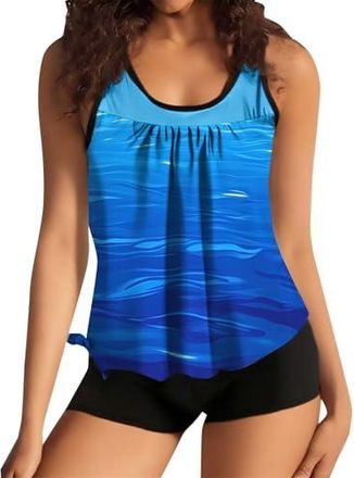 Generic Ensemble tankini imprim&eacute; conservateur pour femme - Maillot de bain fendu &agrave; motif floral avec coussinets de soutien-gorge int&eacute;gr&eacute;s et short boyshort, m