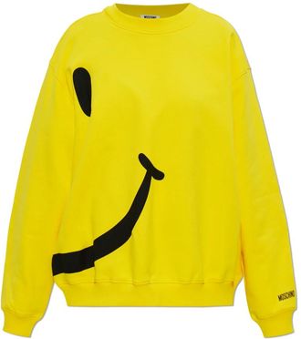 Moschino Femme, Sweatshirts et sweats &agrave; capuche, Jaune, Taille: 38 FR Smiley Cotton SweaT-shirt