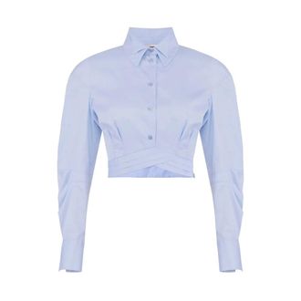 Elisabetta Franchi Popeline-Baumwollhemd mit Taillenpasse - - Blouses & Shirts - Damen - Blau - L