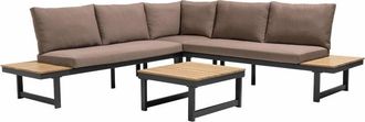 Oviala Oviala - Salon de jardin bas 6 places en aluminium et bois taupe