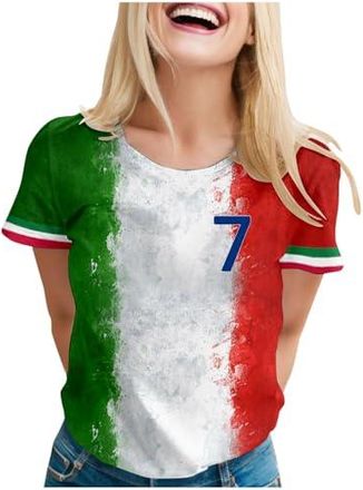 Generic T-shirt &agrave; manches courtes et col rond imprim&eacute; italien pour femme Printemps &eacute;t&eacute; 2026, gris, XXL