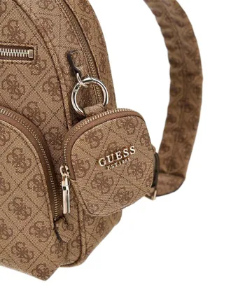Guess Logo-Jacquard Polyurethane Backpack - Beige