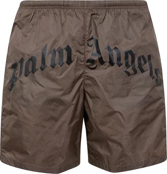 Palm Angels Homme, Maillots de bain, Brun, Taille: L Curved Logo Swimshort