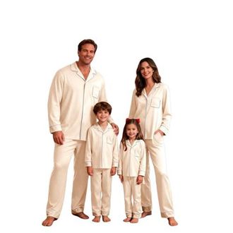 Generic Pyjama familial de Noël assorti à manches longues en satin de soie avec col à revers boutonné, vêtements de nuit doux et confortables, vêtements de nu