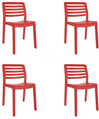 Resol grupo GARBAR Wind 4er Set Indoor Outdoor Stuhl | Garten, Terrasse, Balkon, Wohnzimmer, K&uuml;che, Esszimmer | Design, leicht, stapelbar | Rot