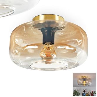 HOFSTEIN Deckenleuchte Boza, Deckenlampe aus Metall/Glas in Messingfarben/Bernsteinfarben/Klar, Leuchte im modernen Retro/Vintage-Design mit Schirm aus Glas (&Oslash;