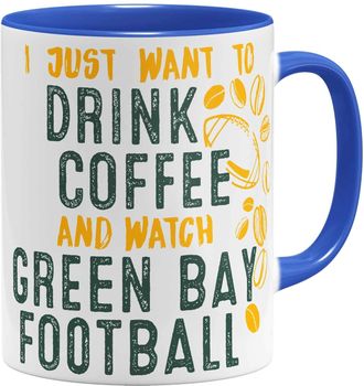 OM3 Green-Bay-Coffee - Tasse - Keramik Becher - American Football Mug - 11oz 325ml - Beidseitig Bedruckt - Royalblau